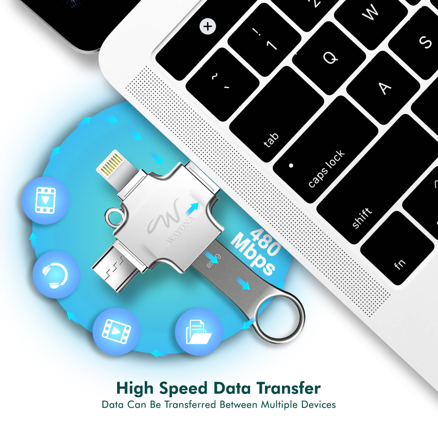 Wayona Pendrive Connector OTG Adapter with Lightning, Type C, Micro USB ...