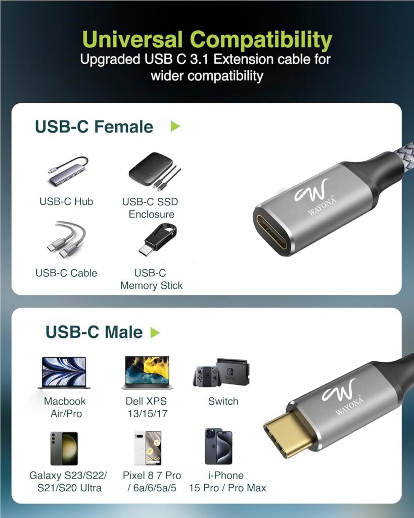 Wayona Type C Extension Cable, USB 3.1 Gen 2 (10Gbps) USB C Male to ...